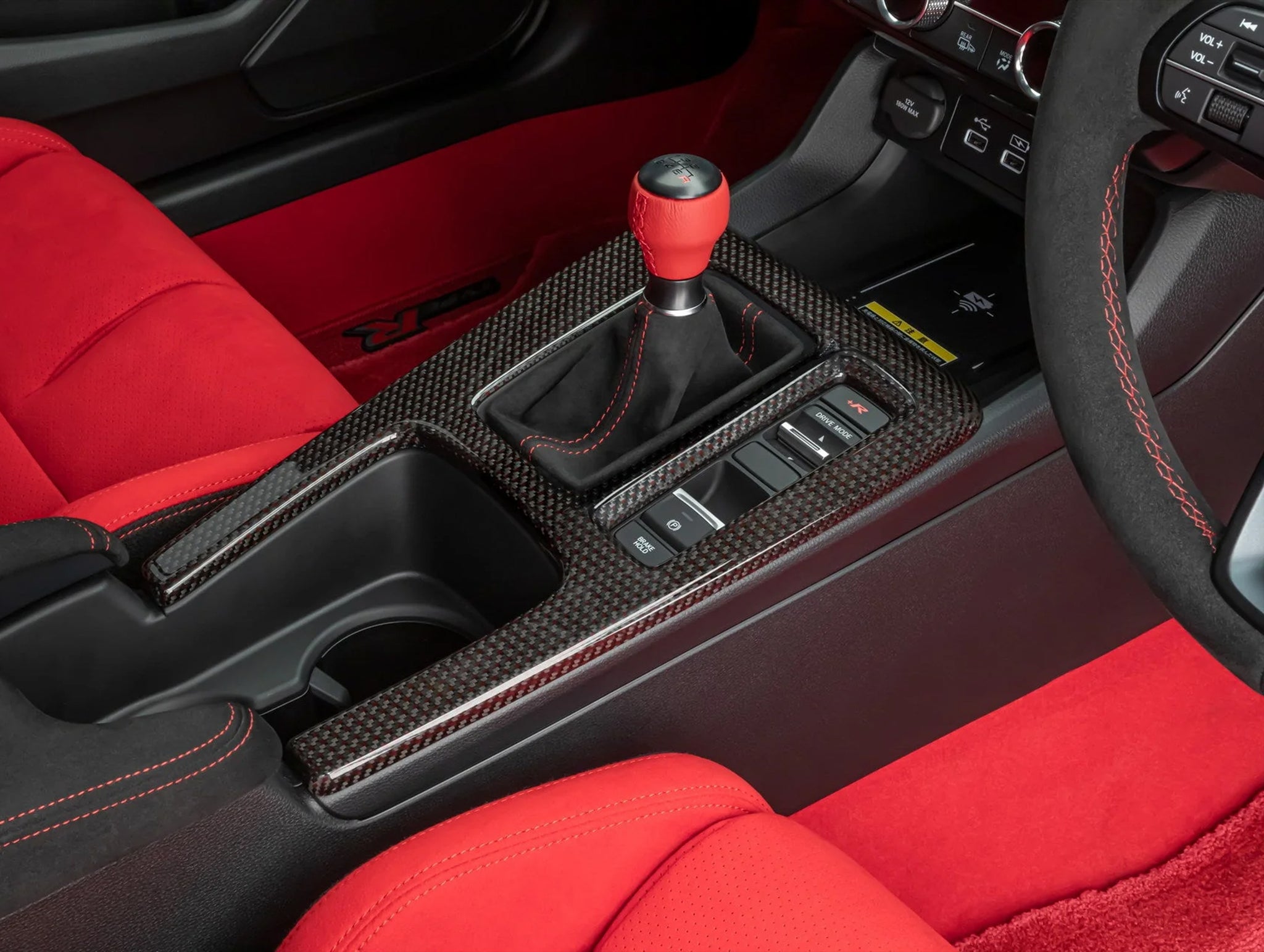 Honda Red Leather Black Alumite Shift Knob (6-speed) - 2023+ Civic Type ...